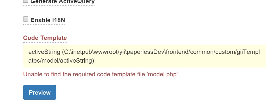 gii can't find custom model template - General Discussions - Yii Framework Forum